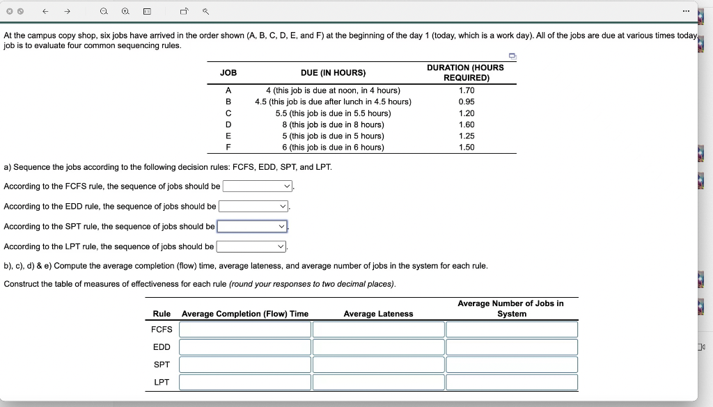 a) Sequence the jobs according to the following | Chegg.com