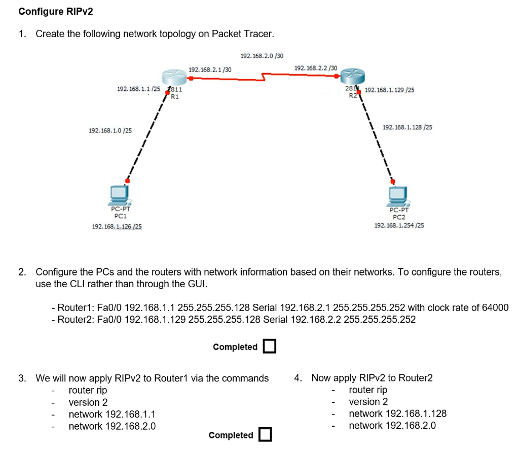 Configure RIPv2 1. Create the following network | Chegg.com