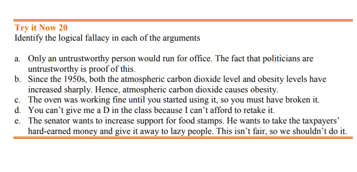 Solved Try it Now 20 Identify the logical fallacy in each of | Chegg.com