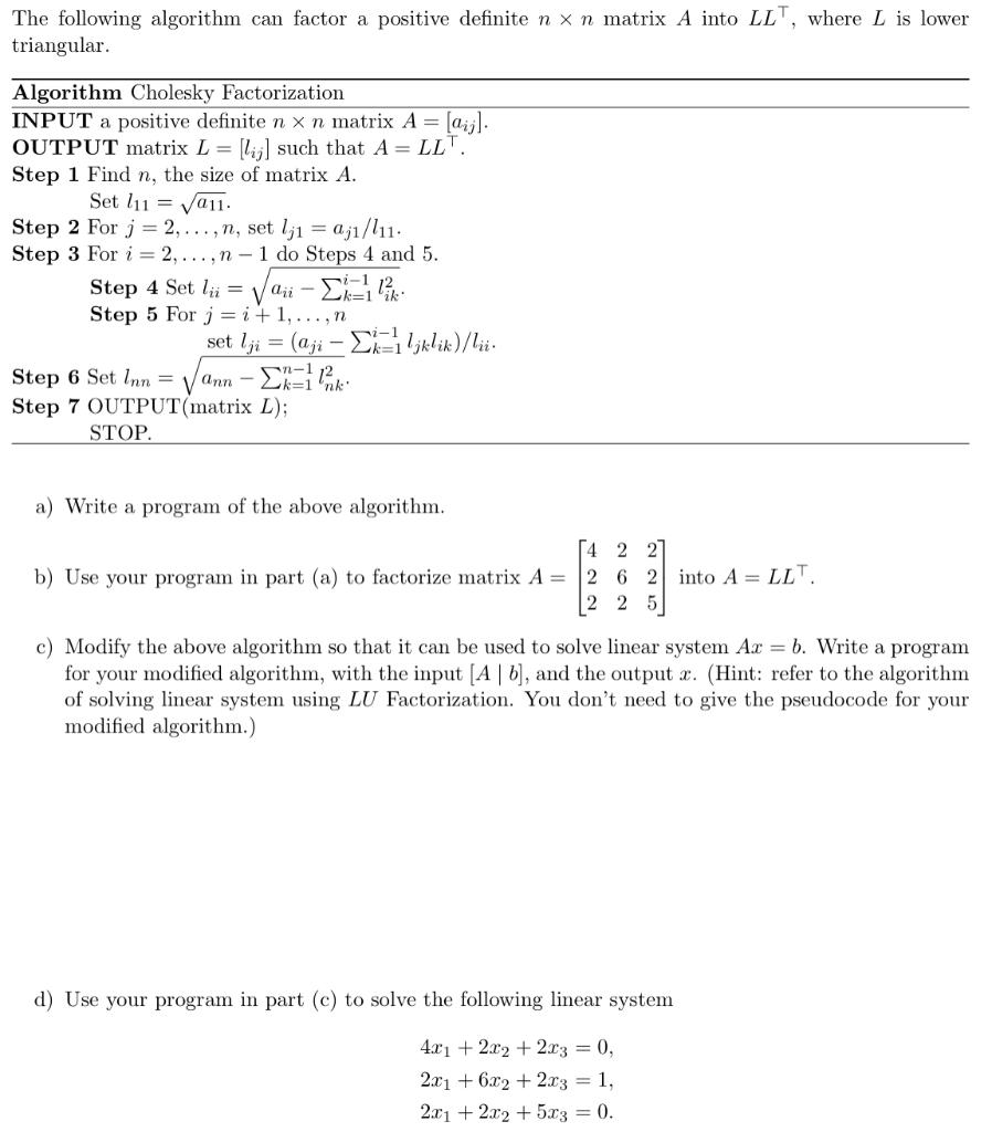 Solved The following algorithm can factor a positive | Chegg.com