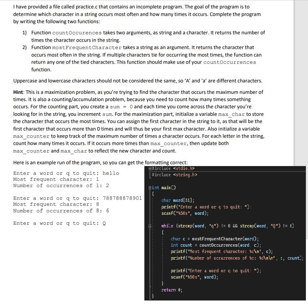 Solved I have provided a file called practice.c that | Chegg.com