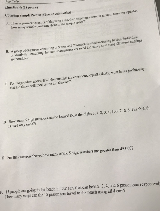 Solved Page 7 of 9 Question 4: (18 points) Counting Sample | Chegg.com