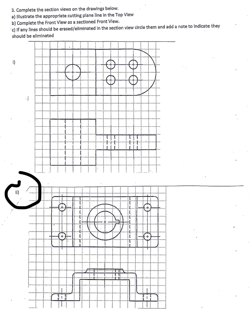 Solved 3. Complete the section views on the drawings below. | Chegg.com