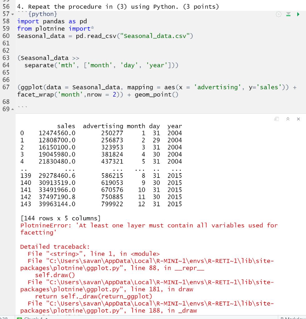 In Python, import the seasonal_data data set and use | Chegg.com