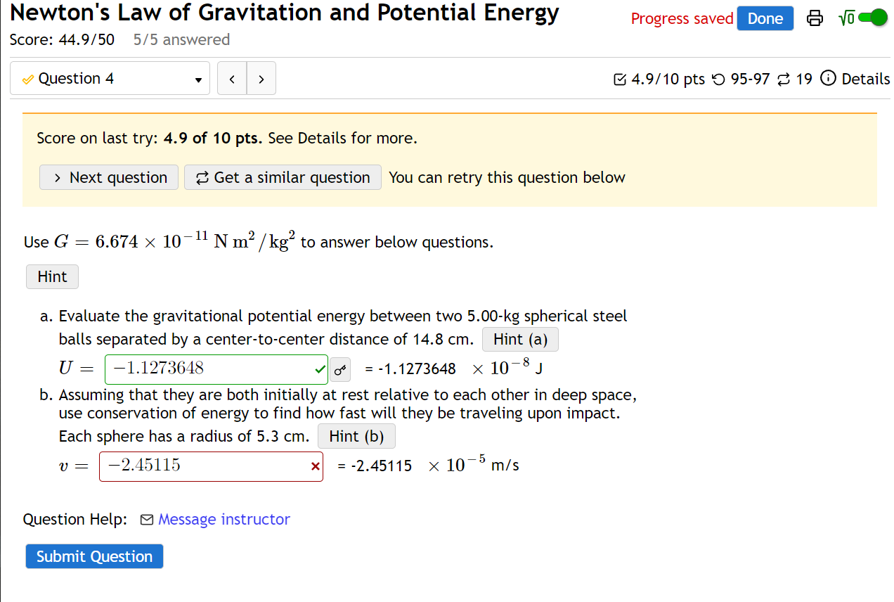 Solved Newton's Law of Gravitation and Potential Energy | Chegg.com