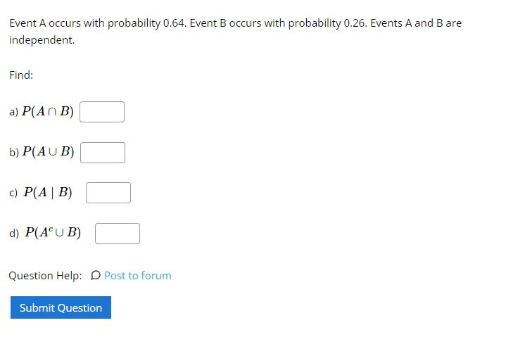 Solved Event A occurs with probability 0.64 . ﻿Event B | Chegg.com