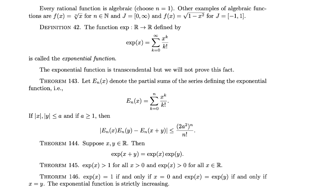 Solved = THEOREM 147. The range of the exponential function | Chegg.com