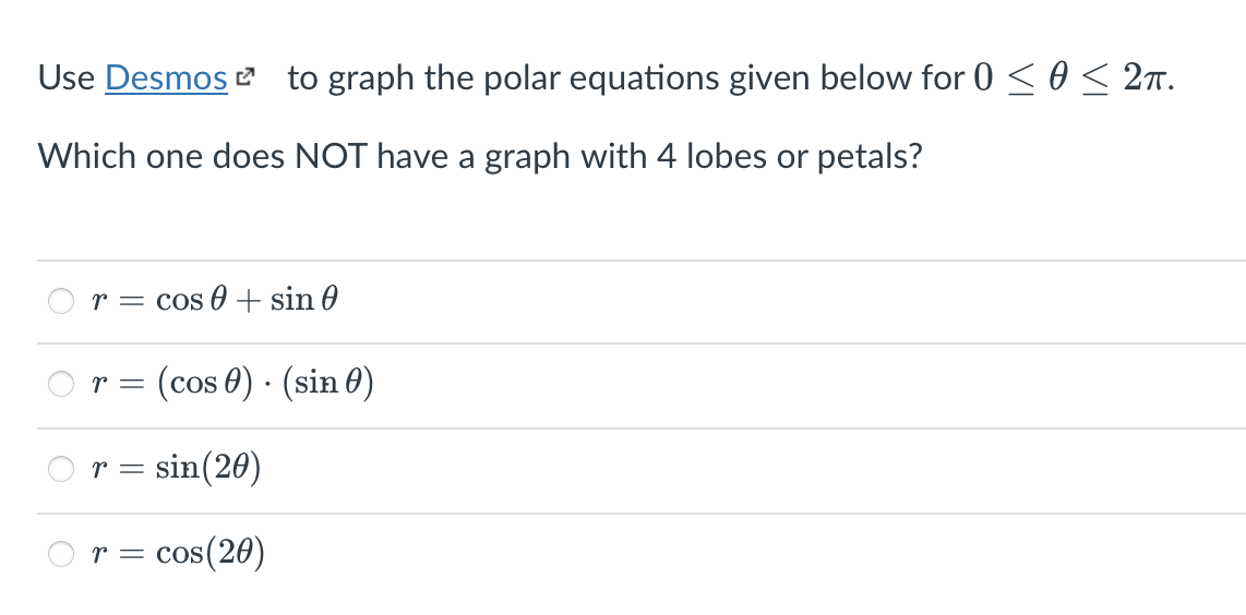Solved Use Desmos e to graph the polar equations given below | Chegg.com