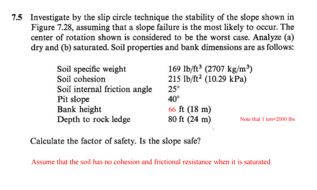 Solved 7.5 Investigate by the slip circle technique the | Chegg.com
