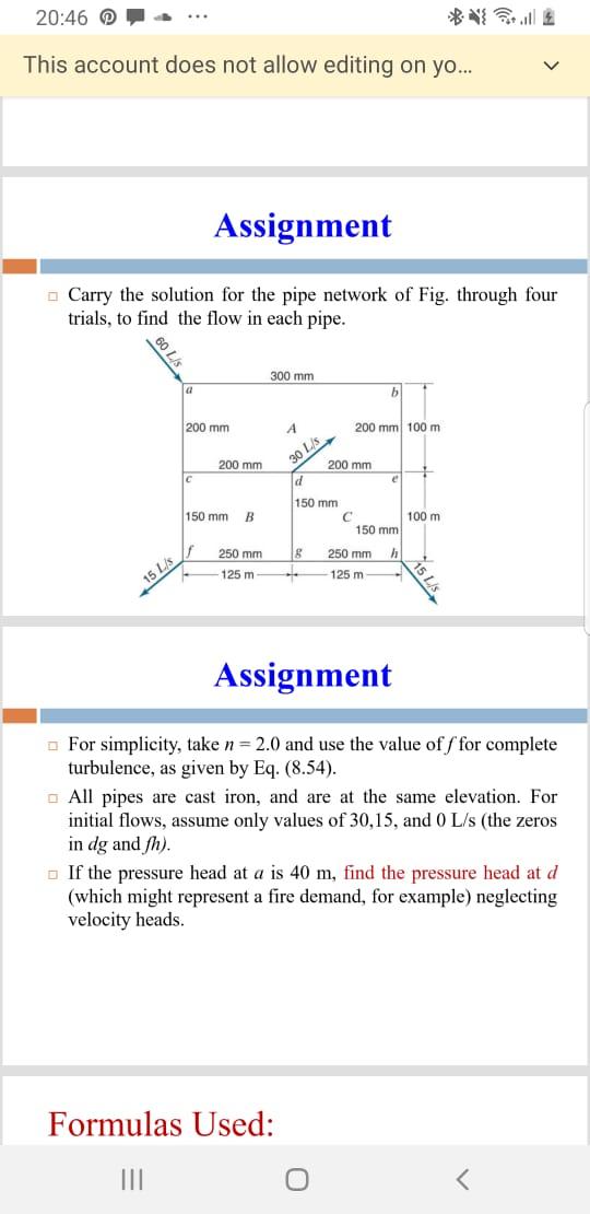Carry the solution for the pipe network of Fig. | Chegg.com