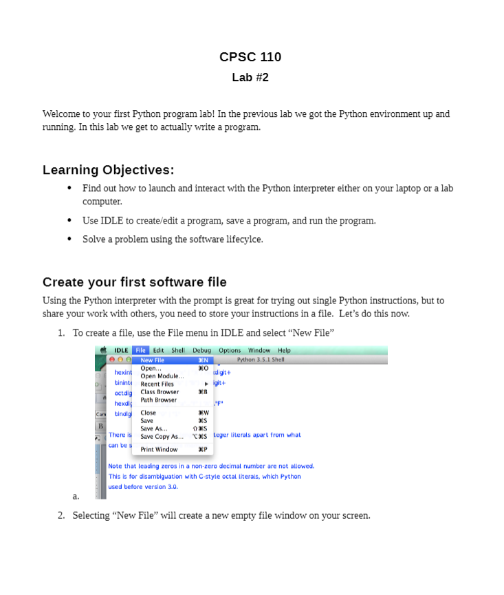 Solved CPSC 110 Lab #2 Welcome to your first Python program | Chegg.com