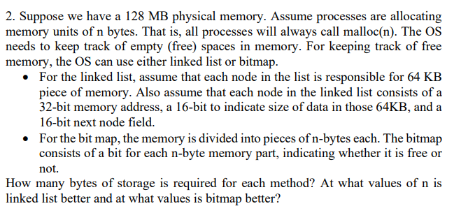 Solved 2. Suppose we have a 128 MB physical memory. Assume | Chegg.com