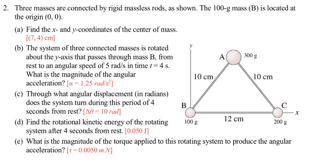 Solved 2. Three masses are connected by rigid massless rods, | Chegg.com