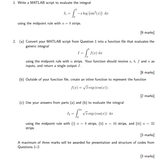 Solved 1 Write A Matlab Script To Evaluate The Integral 13 2396