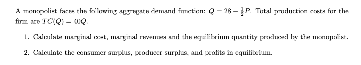 A monopolist faces the following aggregate demand | Chegg.com
