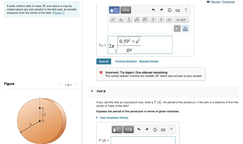 Solved I Review Constants A solid, uniform disk of mass M | Chegg.com Solved I Review Constants A solid, uniform disk of mass M | Chegg.com