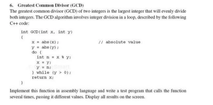 Solved 6. Greatest Common Divisor (GCD) The greatest common | Chegg.com