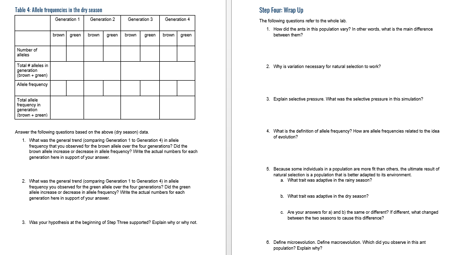 Solved Natural Selection: Worksheet Name: Step Two: The | Chegg.com