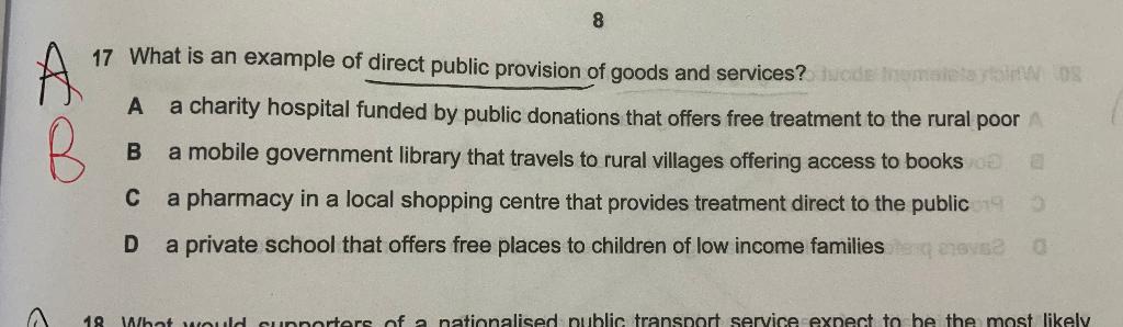 Solved 8 A B е 17 What is an example of direct public | Chegg.com