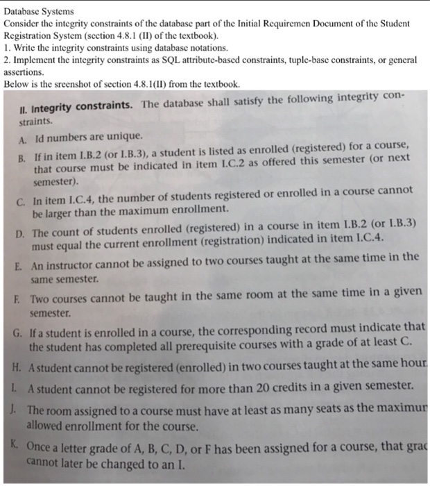 Solved Database Systems Consider the integrity constraints | Chegg.com