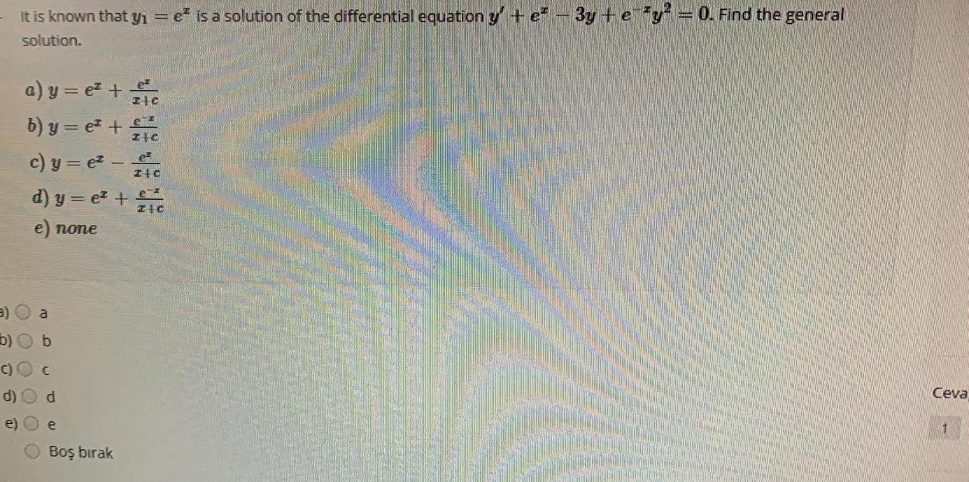 Solved It is known that yı = e* is a solution of the | Chegg.com