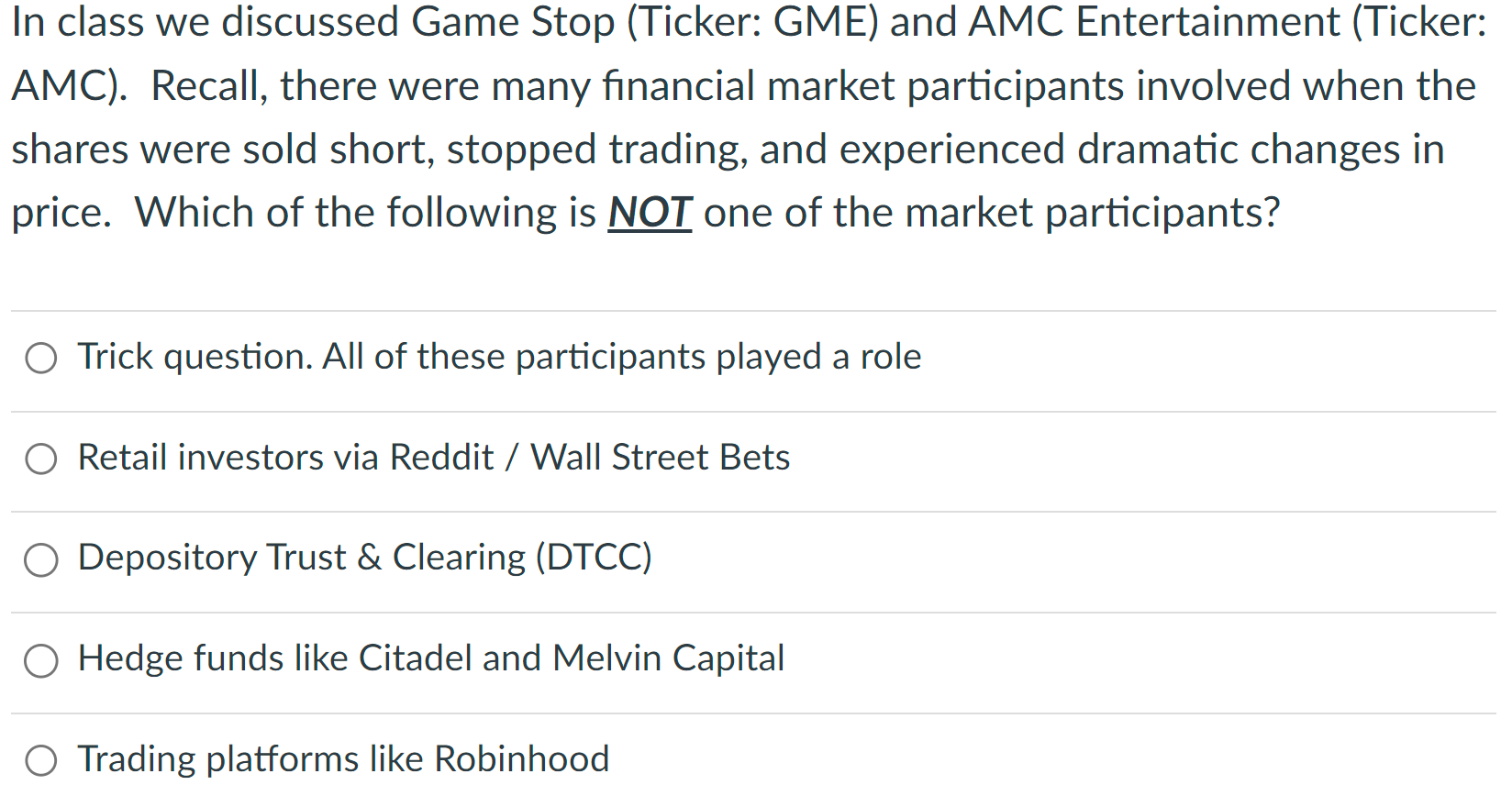 Solved In class we discussed Game Stop (Ticker: GME) and AMC | Chegg.com
