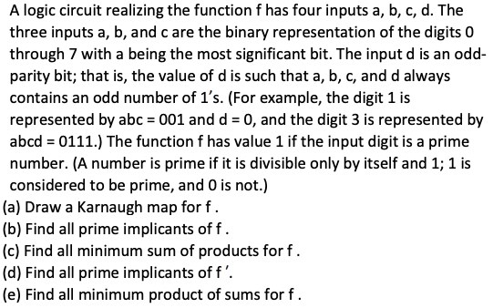 Solved A logic circuit realizing the function f has four | Chegg.com