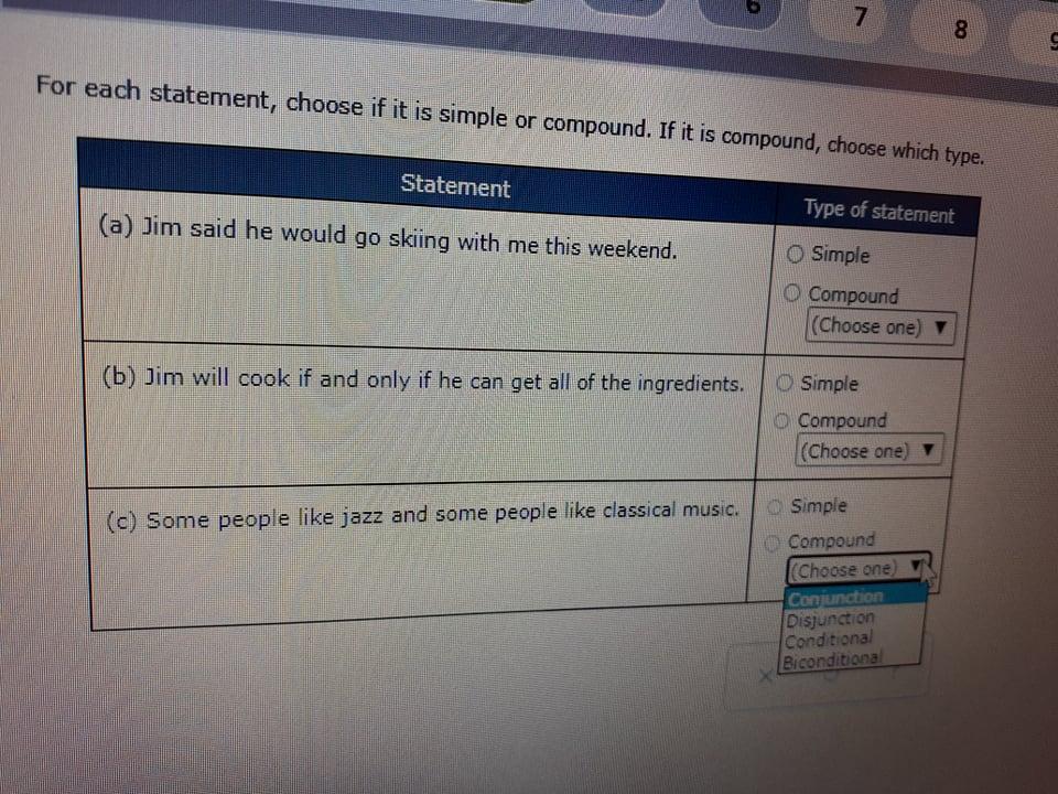 Solved 7 8 For each statement, choose if it is simple or | Chegg.com