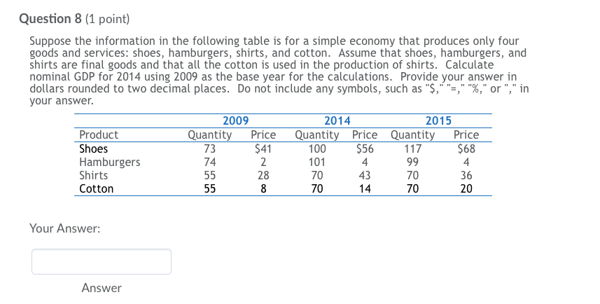 Solved Question 8 (1 point) Suppose the information in the | Chegg.com