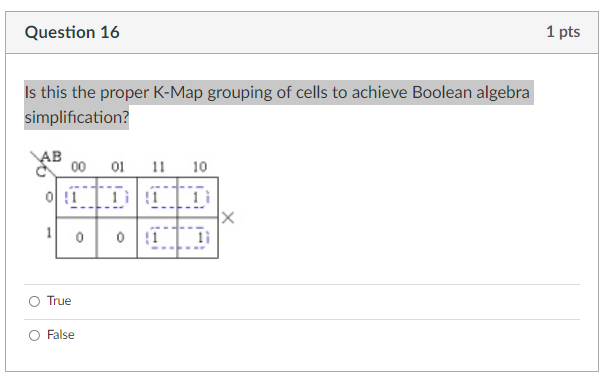 Solved Question 16 1 pts Is this the proper K-Map grouping | Chegg.com