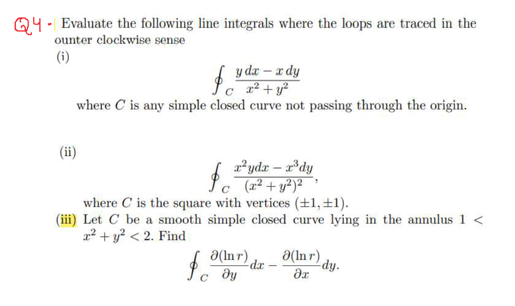Solved Q4. Evaluate the following line integrals where the | Chegg.com