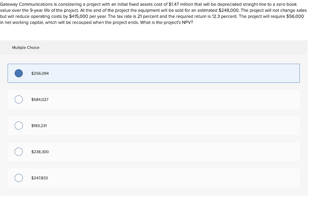 Solved Gateway Communications is considering a project with | Chegg.com