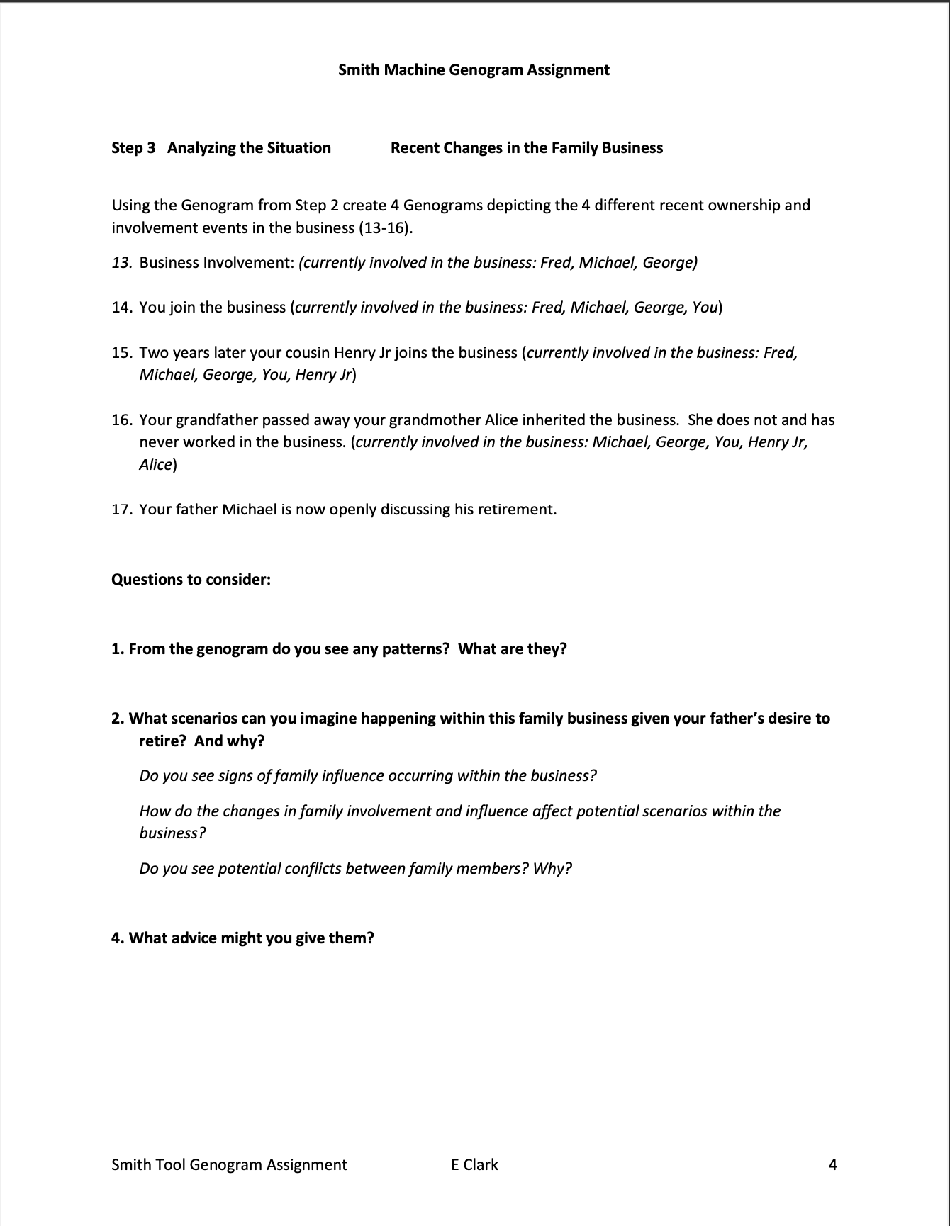 Smith Machine Genogram Assignment Step 1 Developing | Chegg.com