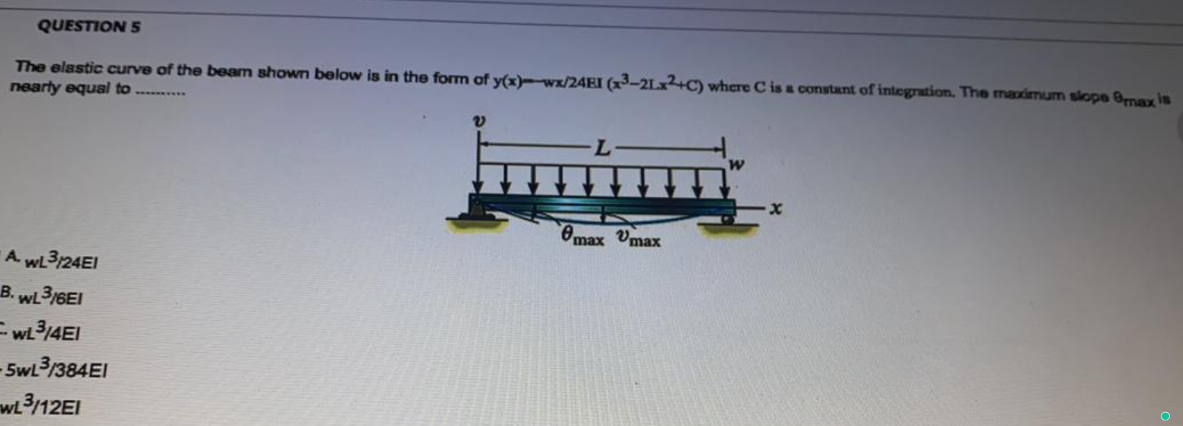Solved QUESTION 5 The elastic curve of the beam shown below | Chegg.com