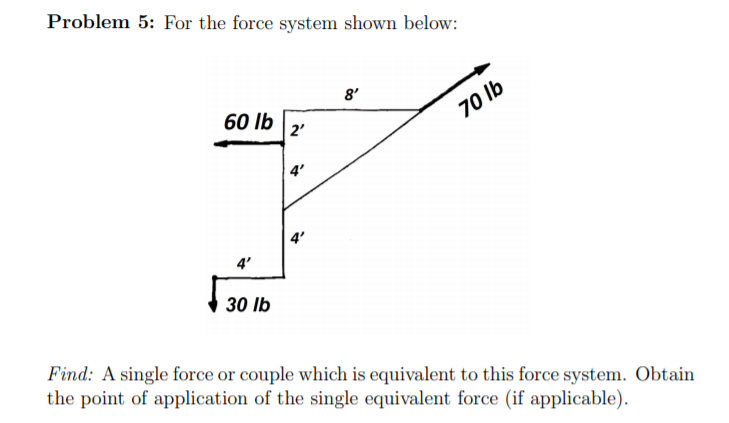 Solved Problem 5: For the force system shown below: 70 lb 60 | Chegg.com