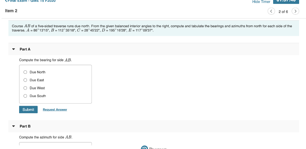 Solved Hide Timer Item 2 2 of 6 Course AB of a five-sided | Chegg.com