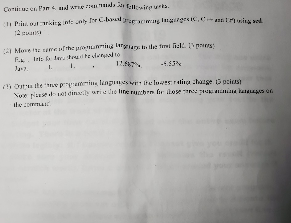 Continue on Part 4, and write commands for followi | Chegg.com
