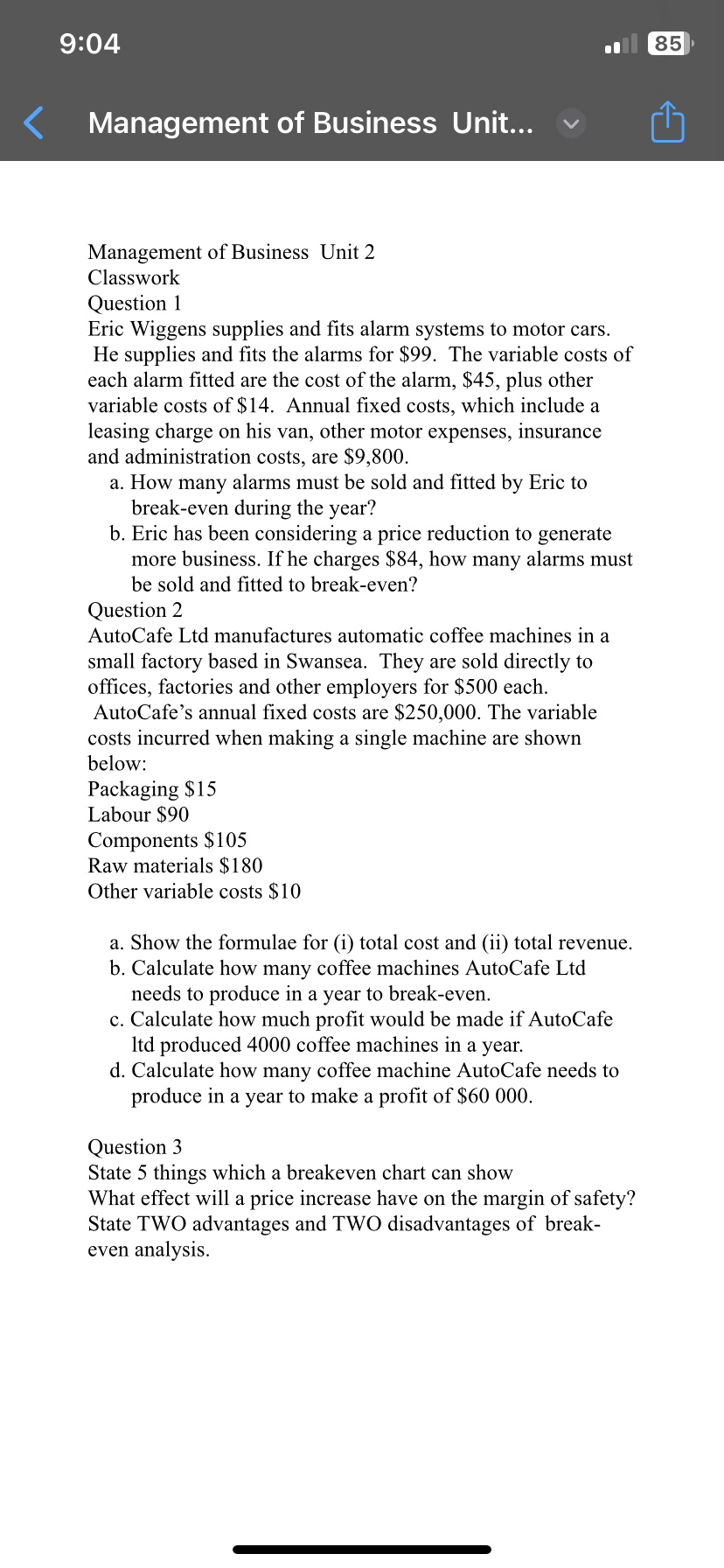 Solved Management of Business Unit 2ClassworkQuestion 1Eric | Chegg.com