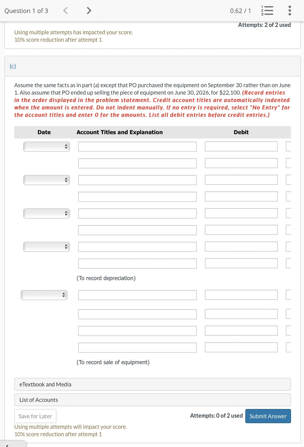 Solved Using multiple attempts has impacted your score. 10% | Chegg.com