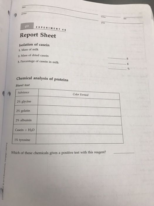 EXPERIMENT 40 Report Sheet Isolation of casein 1. | Chegg.com