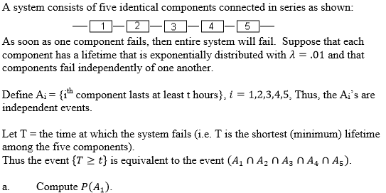 Solved A system consists of five identical components | Chegg.com