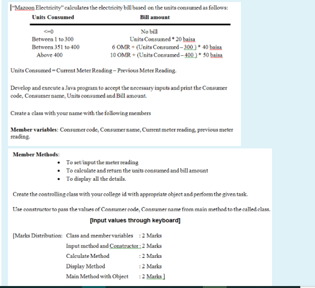 Solved "Mazoon Electricity" calculates the electricity bill | Chegg.com