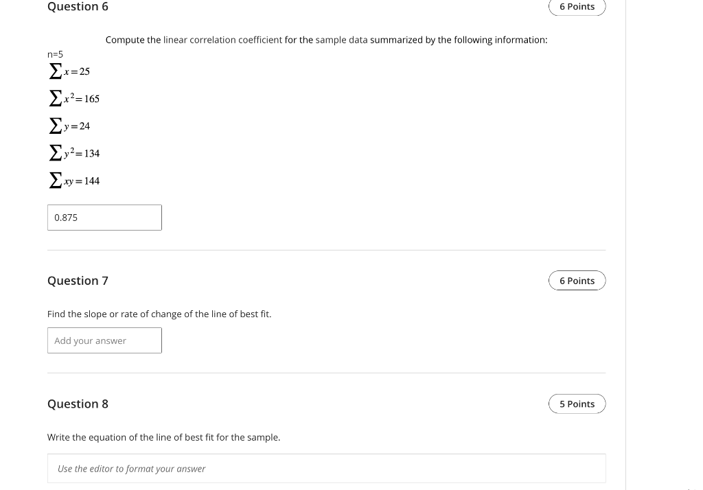 Solved Compute the linear correlation coefficient for the | Chegg.com
