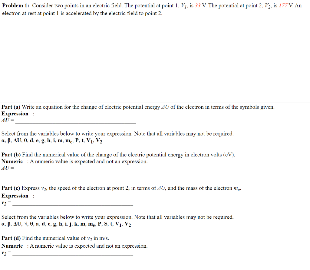Solved Problem 1: Consider two points in an electric field. | Chegg.com