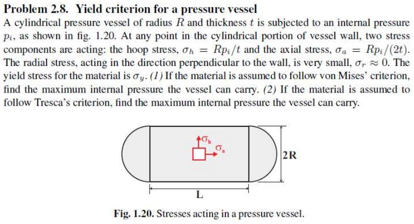Solved Problem 2.8. Yield criterion for a pressure vessel A | Chegg.com