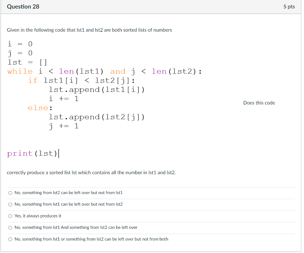 Solved Question 28 5 pts Given in the following code that | Chegg.com