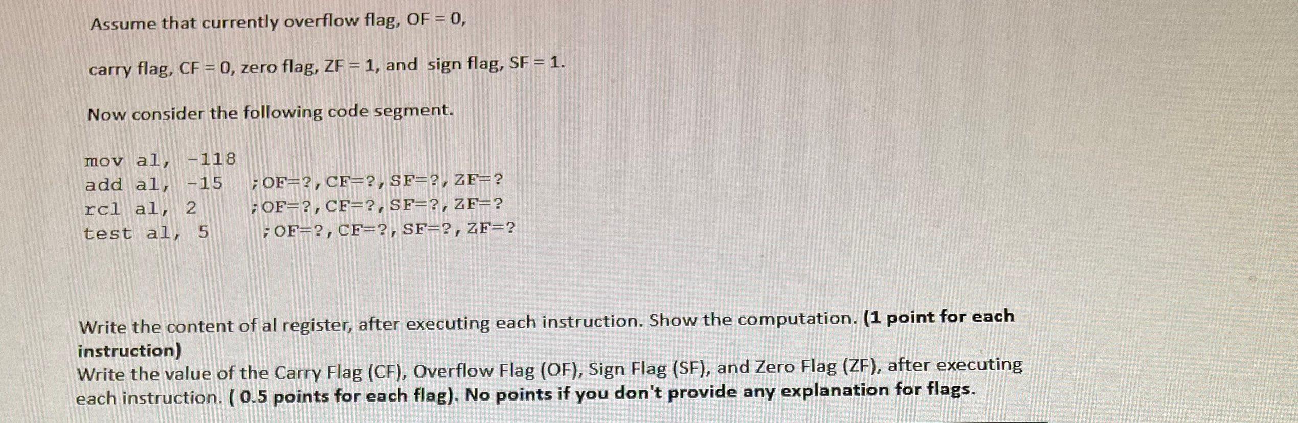 Solved Assume That Currently Overflow Flag Of 0 Carry 