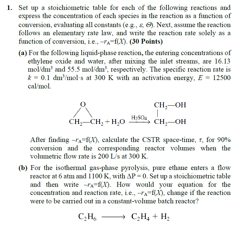 Solved 1. Set up a stoichiometric table for each of the | Chegg.com
