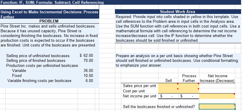 Function: IF, SUM; Formula: Subtract; Cell | Chegg.com