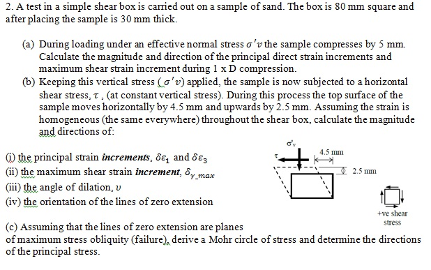 Solved 2. A test in a simple shear box is carried out on a | Chegg.com